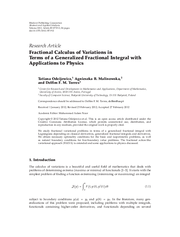 Pdf Fractional Calculus Of Variations In Terms Of A Generalized