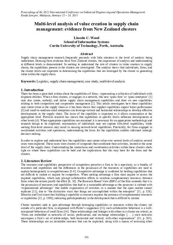 (PDF) Multi-level analysis of value creation in supply chain management ...