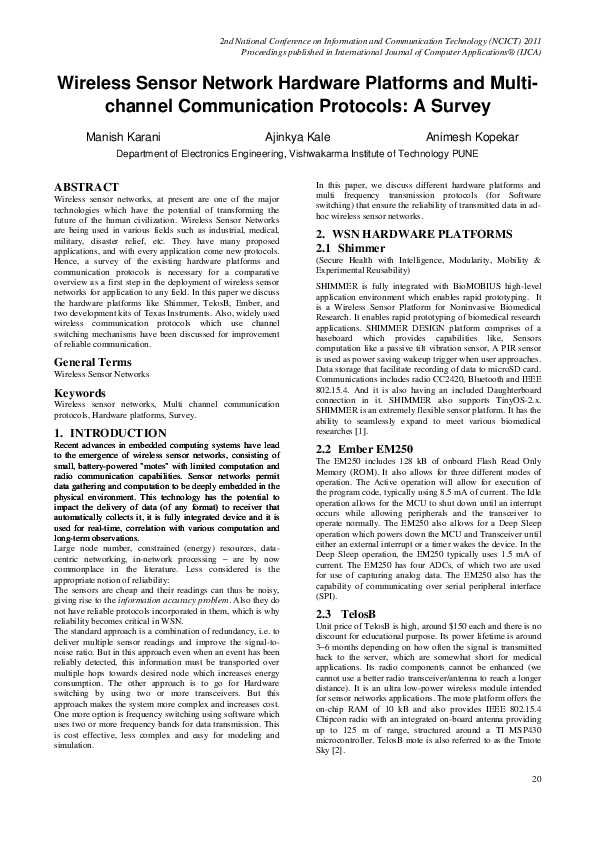 (PDF) Wireless Sensor Network Hardware Platforms and Multi-channel Communication Protocols: A Survey