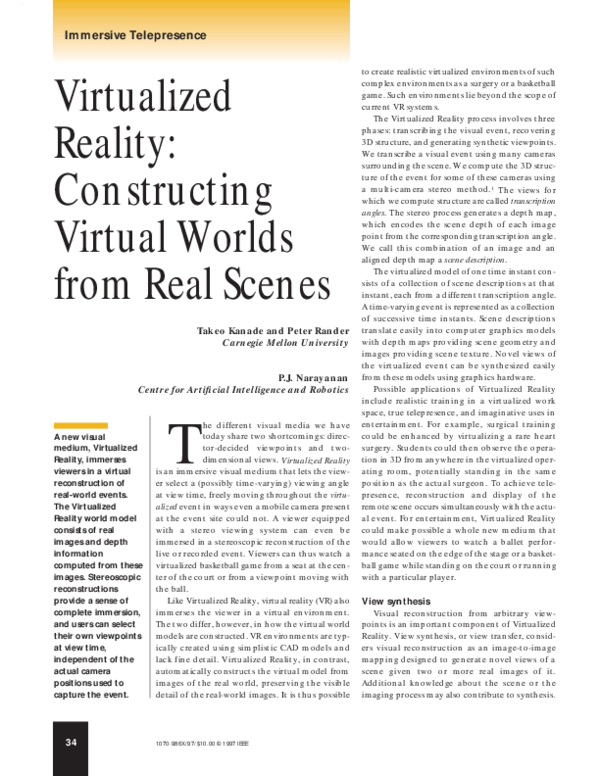 (PDF) Virtualized Reality: Constructing Virtual Worlds from Real Scenes