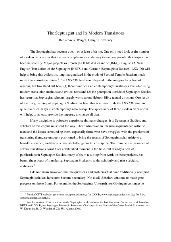 (PDF) The Septuagint and Its Modern Translators