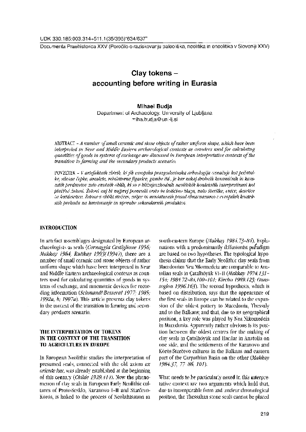 Clay tokens - accounting before writing in Eurasia