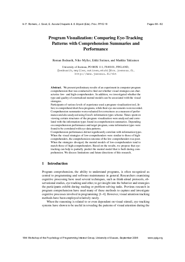 (PDF) Program visualization: Comparing eye-tracking patterns with comprehension summaries and ...