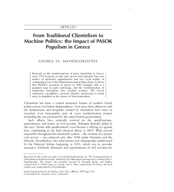 (PDF) From traditional clientelism to machine politics: The impact of ...
