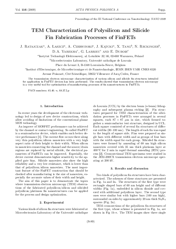 (PDF) TEM Characterization of polysilicon and silicide fin fabrication ...