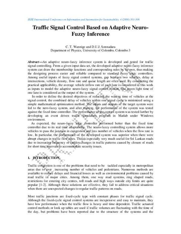 Pdf Traffic Signal Control Based On Adaptive Neuro Fuzzy Inference