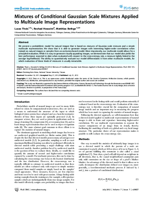 (PDF) Mixtures of conditional Gaussian scale mixtures applied to multiscale image representations