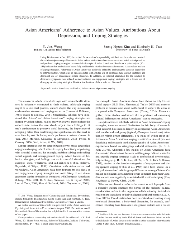 (PDF) Asian Americans' adherence to Asian values, attributions about ...