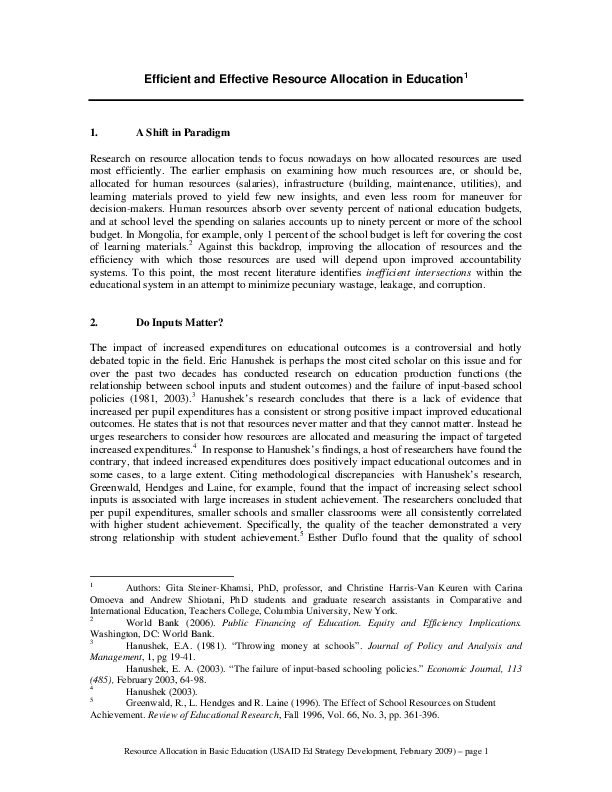 Pdf Efficient And Effective Resource Allocation In Education Usaid