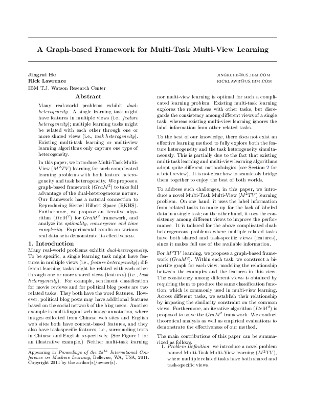(PDF) A graph-based framework for multi-task multi-view learning