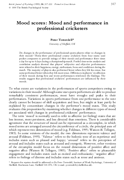 (PDF) Mood scores: Mood and performance in professional cricketers