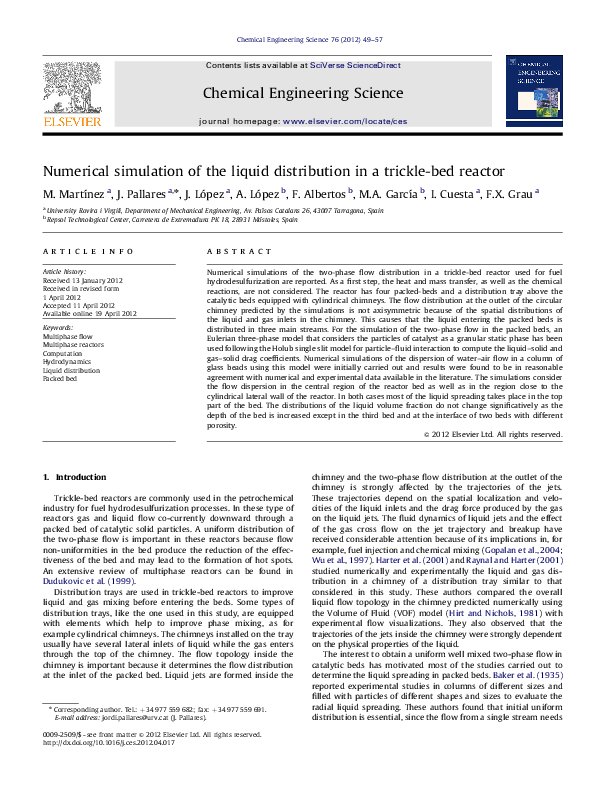(PDF) Numerical simulation of the liquid distribution in a trickle-bed reactor
