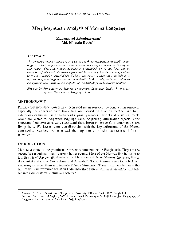 (PDF) Morphosyntactic Analysis of Marma Language
