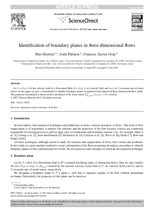 (PDF) Identification of boundary planes in three-dimensional flows