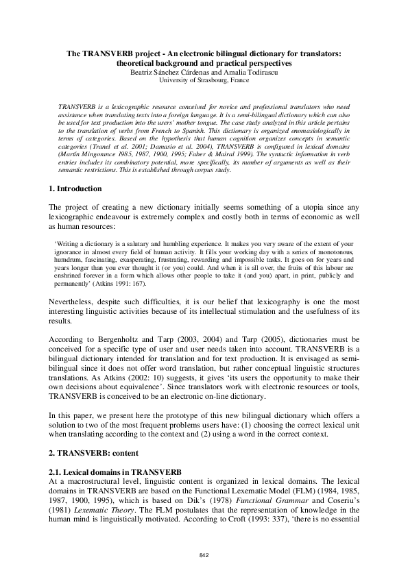 (PDF) The TRANSVERB project-An electronic bilingual dictionary for ...