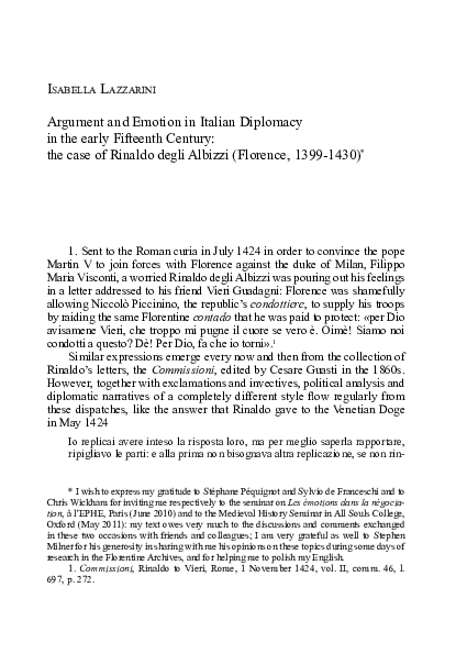 (PDF) Argument and Emotion in Italian Diplomacy in the early Fifteenth ...