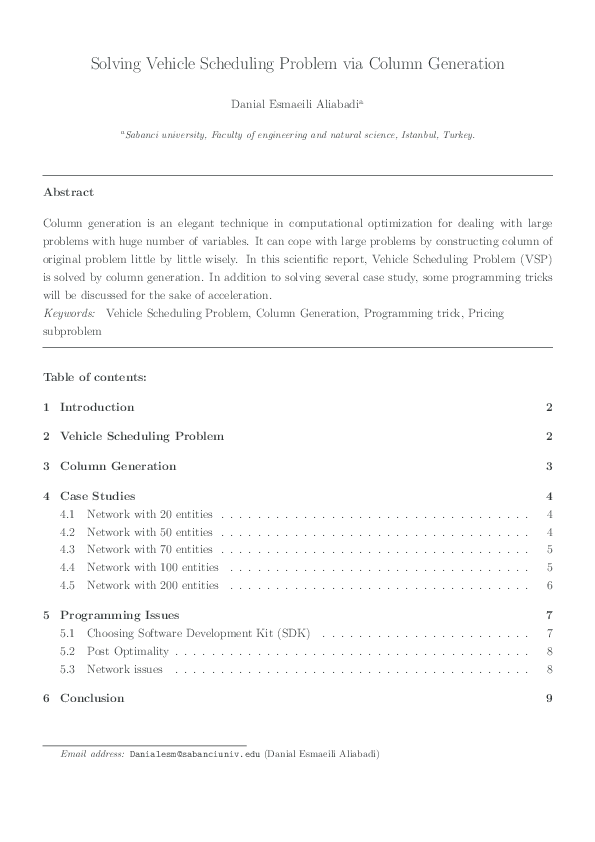 Pdf Solving Vehicle Scheduling Problem Via Column Generation