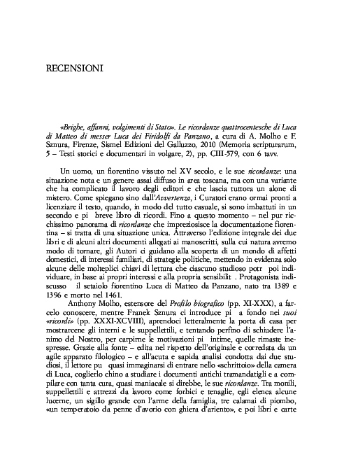 (PDF) recensione a: ANTHONY MOLHO E FRANEK SZNURA (a cura di), «Brighe ...