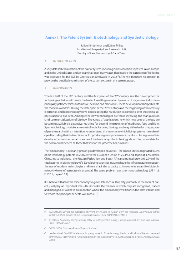 (PDF) The Patent System, Biotechnology and Synthetic Biology