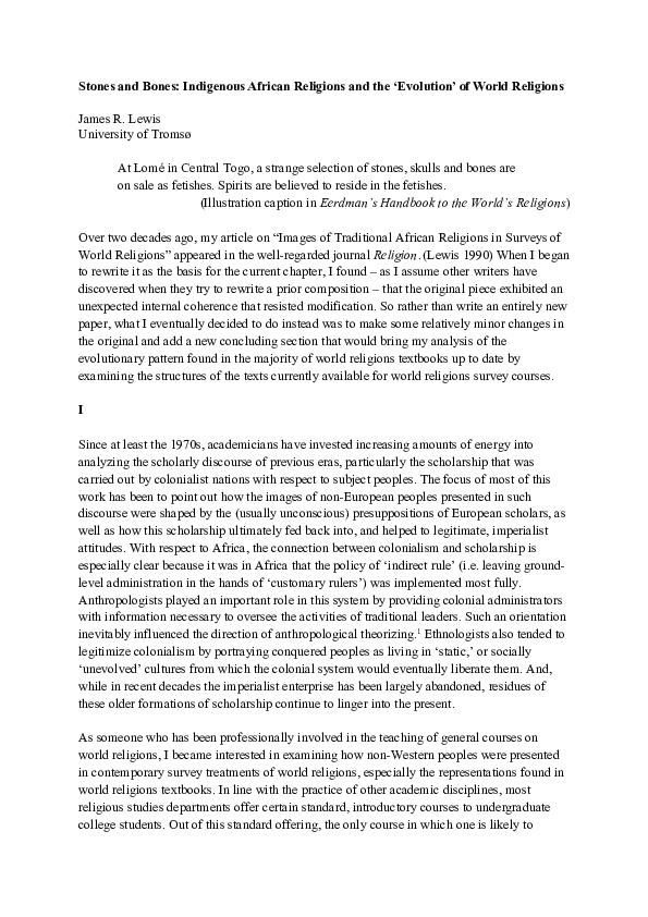 (DOC) Stones and Bones: Indigenous African Religions and the ‘Evolution ...