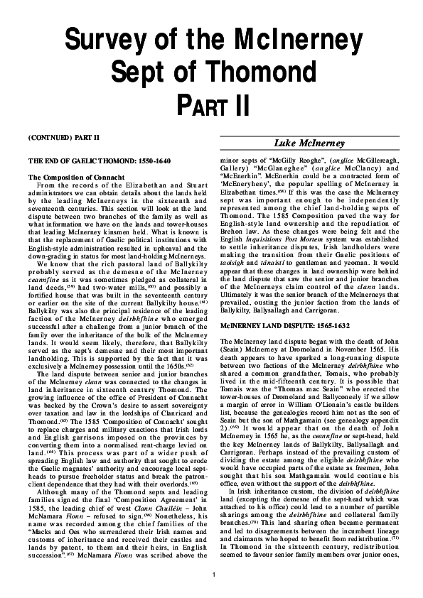 (PDF) Survey of the McInerney sept of Thomond - Part II