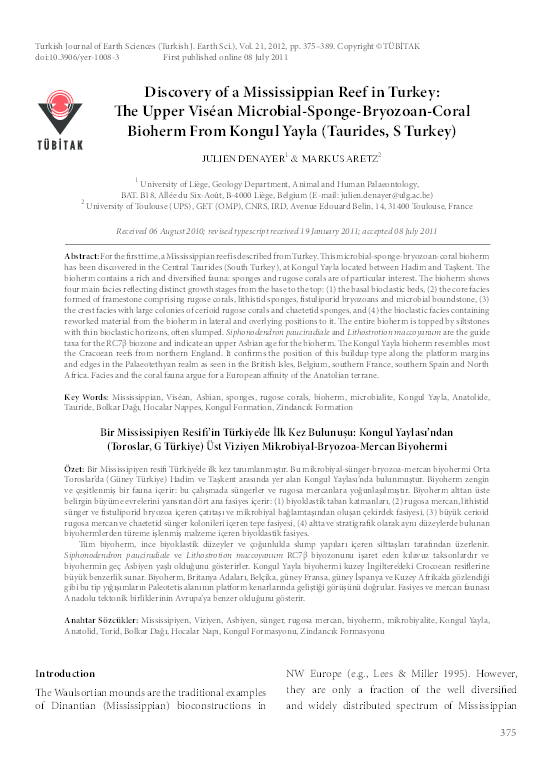 (PDF) Discovery of a Mississippian Reef in Turkey: The Upper Viséan ...