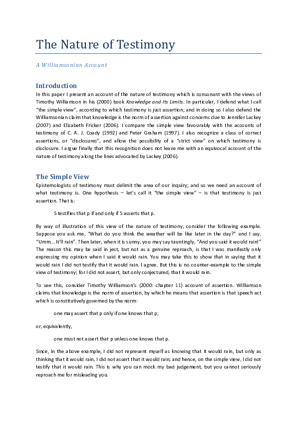 (PDF) The Nature of Testimony