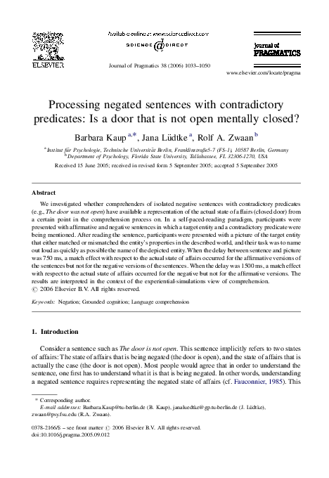 (PDF) Processing negated sentences with contradictory predicates: Is a ...