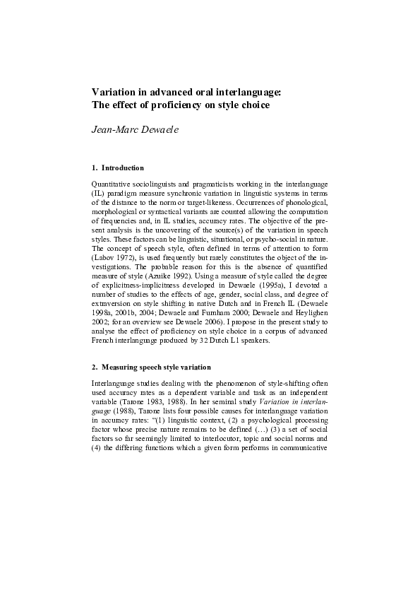 (PDF) Variation in advanced oral interlanguage: The effect of ...