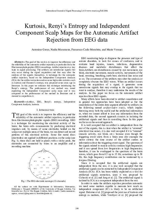 (PDF) Kurtosis, Renyi's entropy and independent component scalp maps for the automatic artifact ...