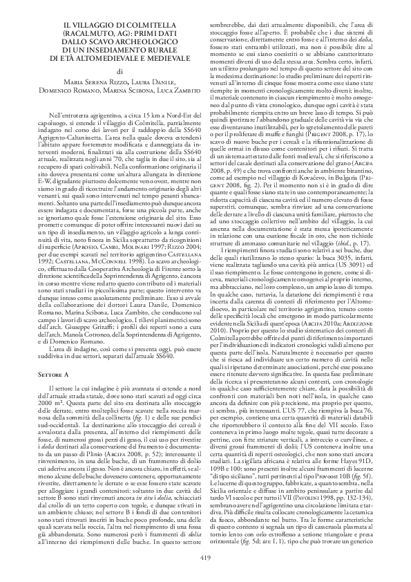 (PDF) 9. Il villaggio di Colmitella (Racalmuto, Ag): primi dati dallo ...