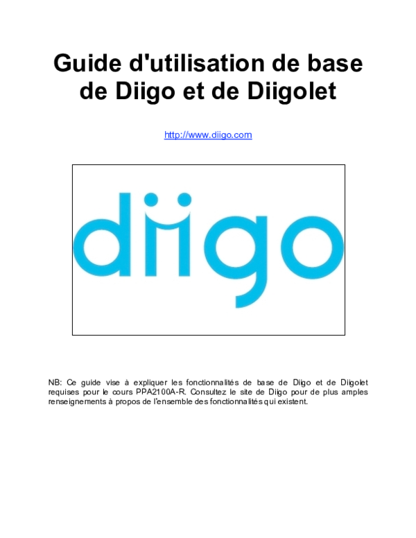 (PDF) Guide d'utilisation de base de Diigo et de Diigolet