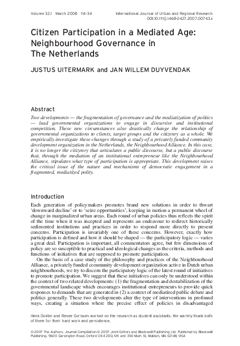 (PDF) Uitermark, Justus and Jan Willem Duyvendak (2008) Citizen ...