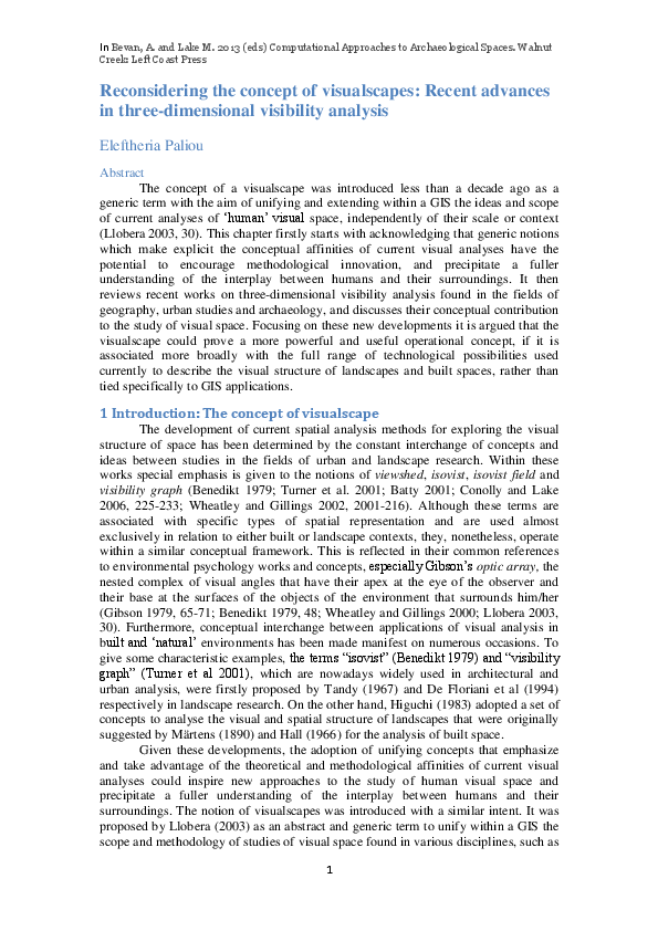 (PDF) Paliou, E., 2013. Reconsidering the concept of visualscapes: Recent advances in three ...