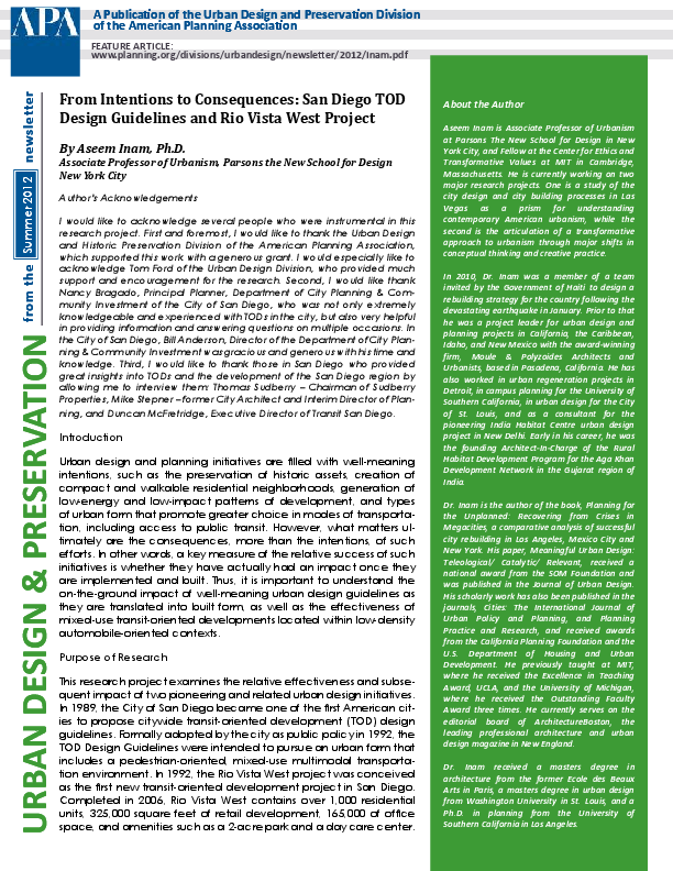 (PDF) From Intentions to Consequences: San Diego TOD Design Guidelines ...