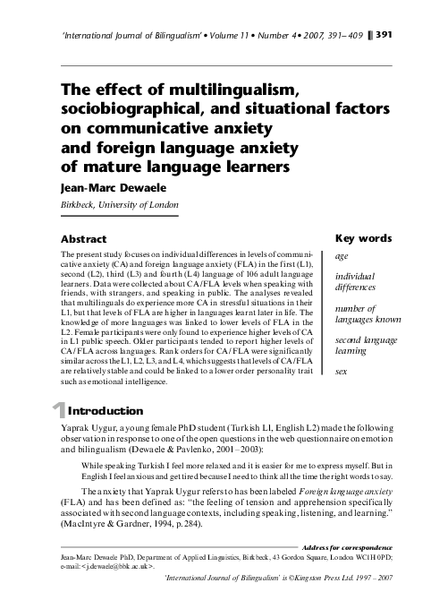 Pdf The Effect Of Multilingualism Sociobiographical And Situational Factors On Communicative