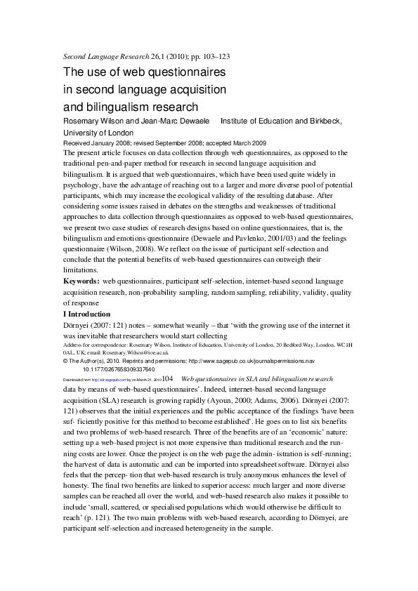 (DOC) The use of web questionnaires in second language acquisition and ...