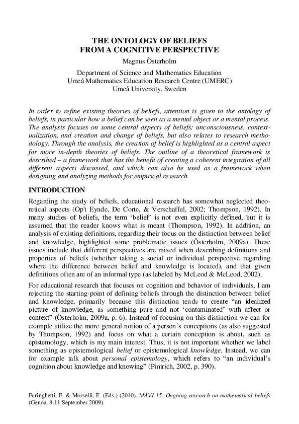 (PDF) The ontology of beliefs from a cognitive perspective | Magnus ...