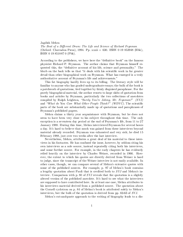 (PDF) "The Beat of a Different Drum: The life and science of Richard ...