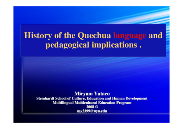 (PDF) History of the Quechua Language and pedagogical implications