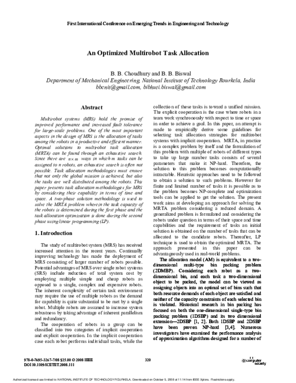 (PDF) An optimized multirobot task allocation