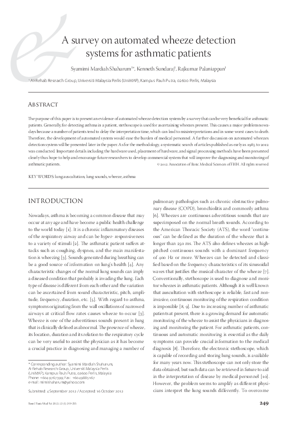 (PDF) A survey on automated wheeze detection systems for asthmatic patients