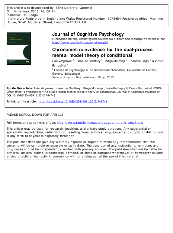 (PDF) Chronometric evidence for the dual-process mental model theory of conditional
