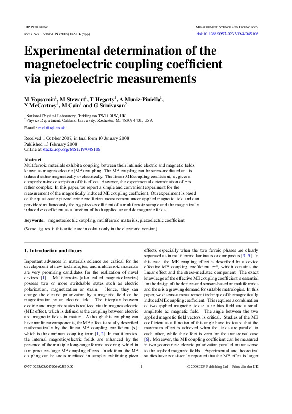 (PDF) Experimental determination of the magnetoelectric coupling ...
