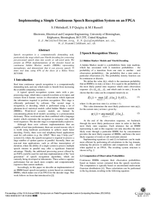 (PDF) FPGA-Based Continuous Speech Recognition