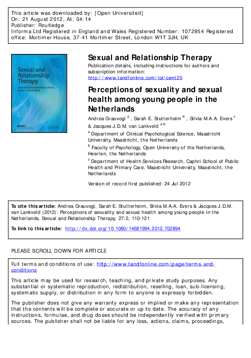 Pdf Perceptions Of Sexuality And Sexual Health Among Young People In