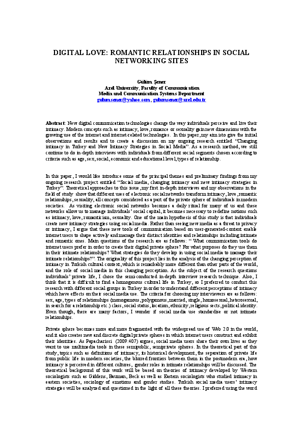 (DOC) Digital Love: Romantic Relationships in Social Networking Sites