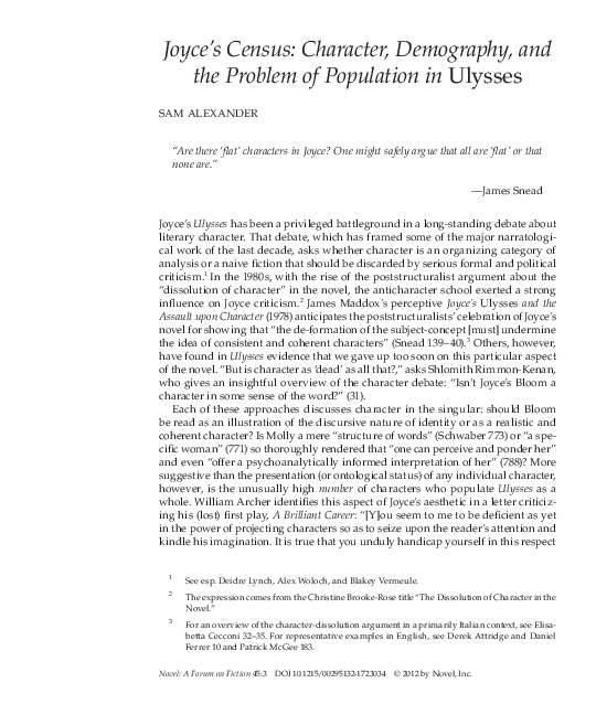 (PDF) "Joyce's Census: Character, Demography, and the Problem of ...