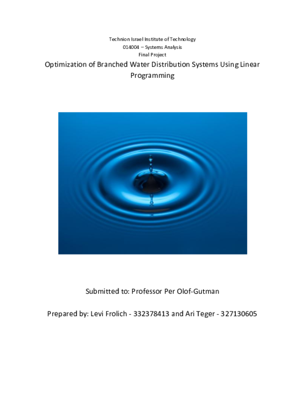 (PDF) Optimization of Branched Water Distribution Systems Using Linear Programming