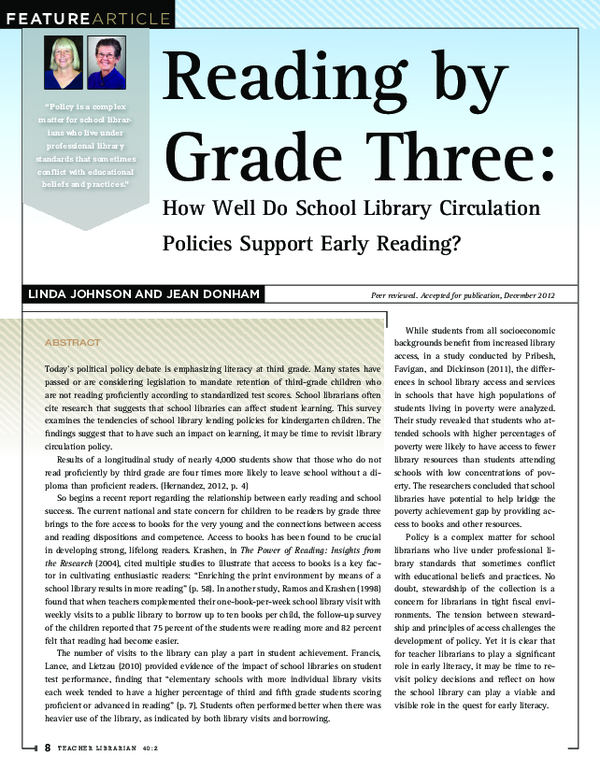 (PDF) Reading by grade three: How well do school library circulation ...